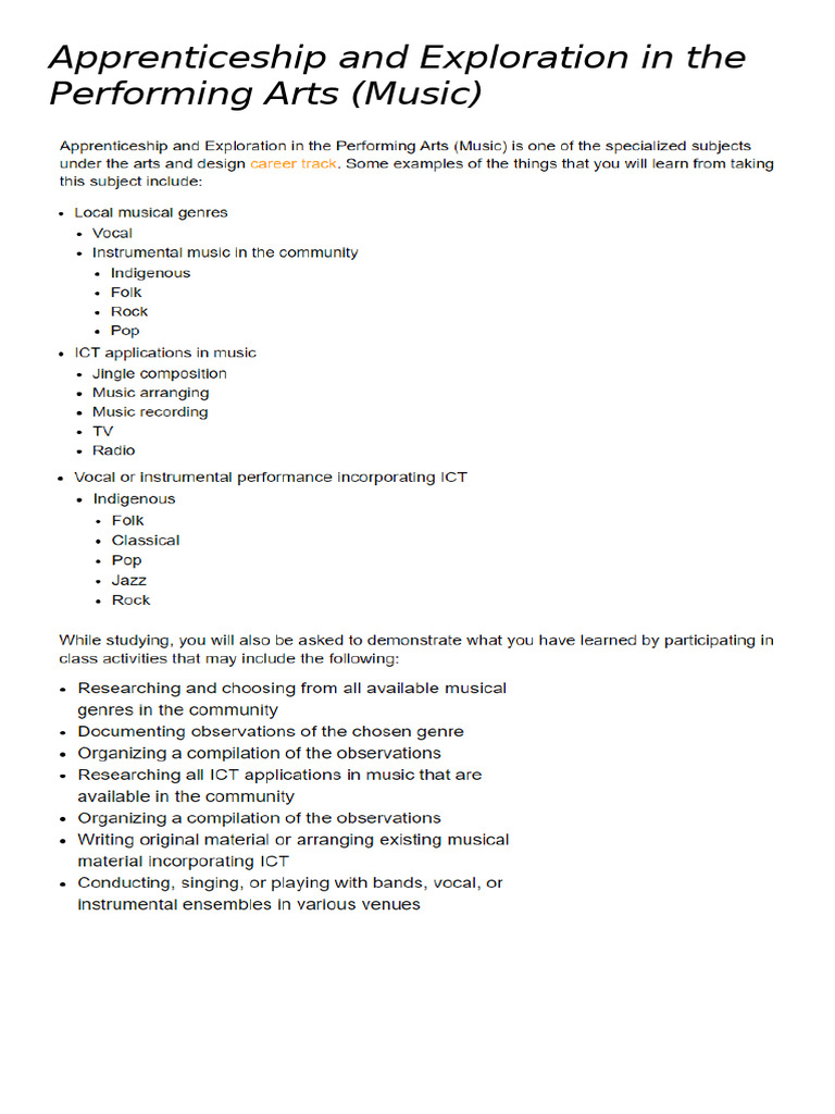 Apprenticeship and Exploration in The Performing Arts | PDF