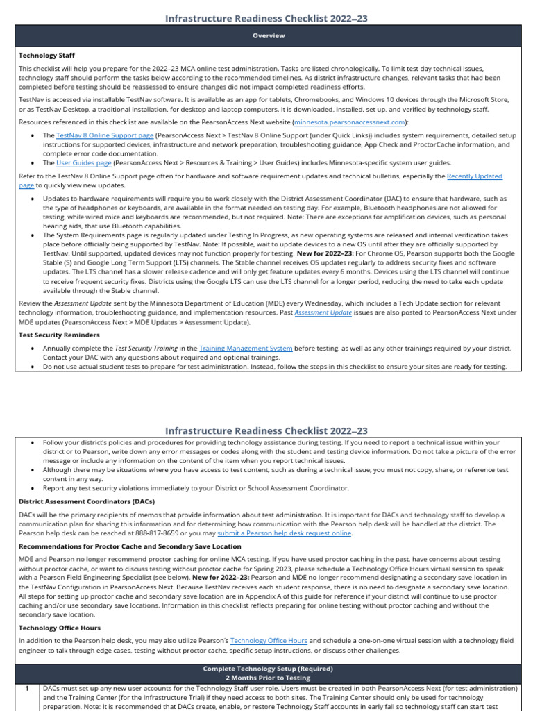 Minnesota MCA Test Readiness Checklist | PDF | Computer Network ...
