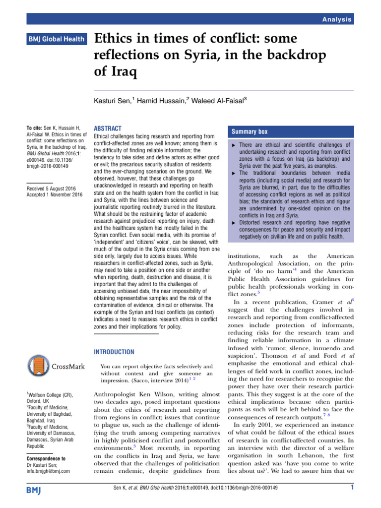 Ethics in Times of Conflict Some Reflections On Sy | PDF