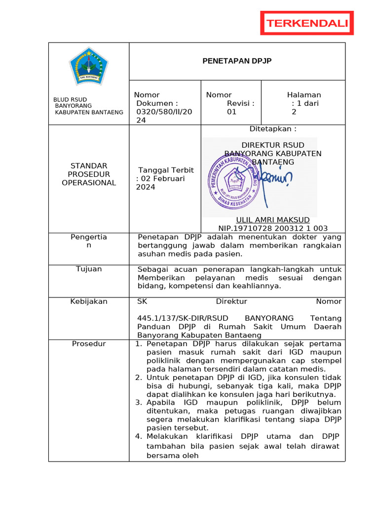 2024 Sop Penetapan DPJP | PDF