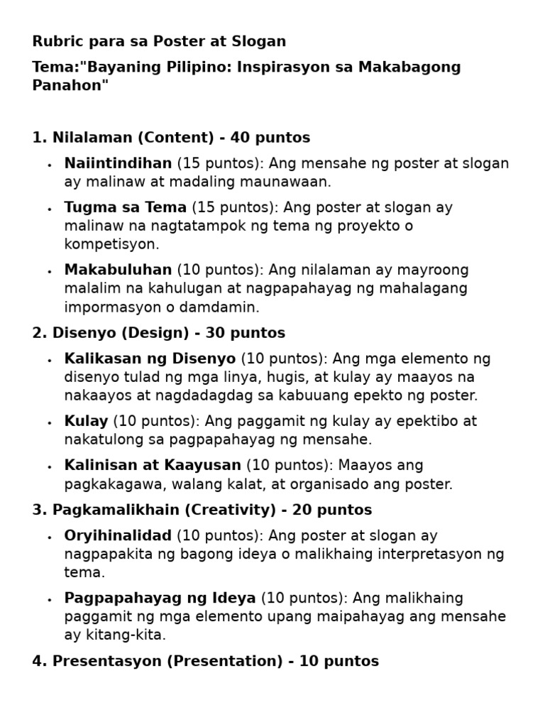 Rubric para Sa Poster at Slogan | PDF