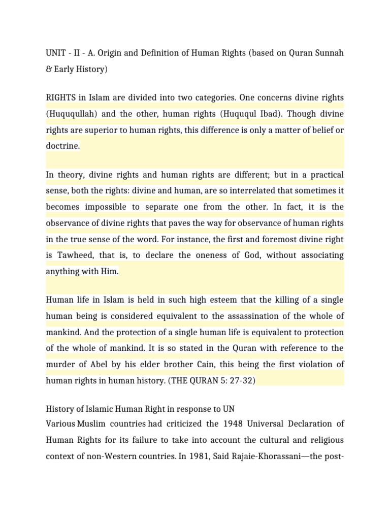 UNIT - II - A. Origin and Definition of Human Rights | PDF