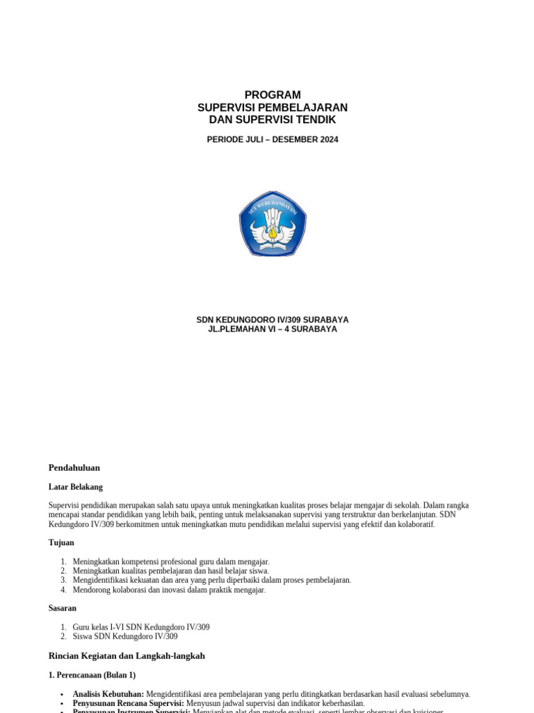 Program Supervisi SMS 1 2024-2025 Revisi | PDF