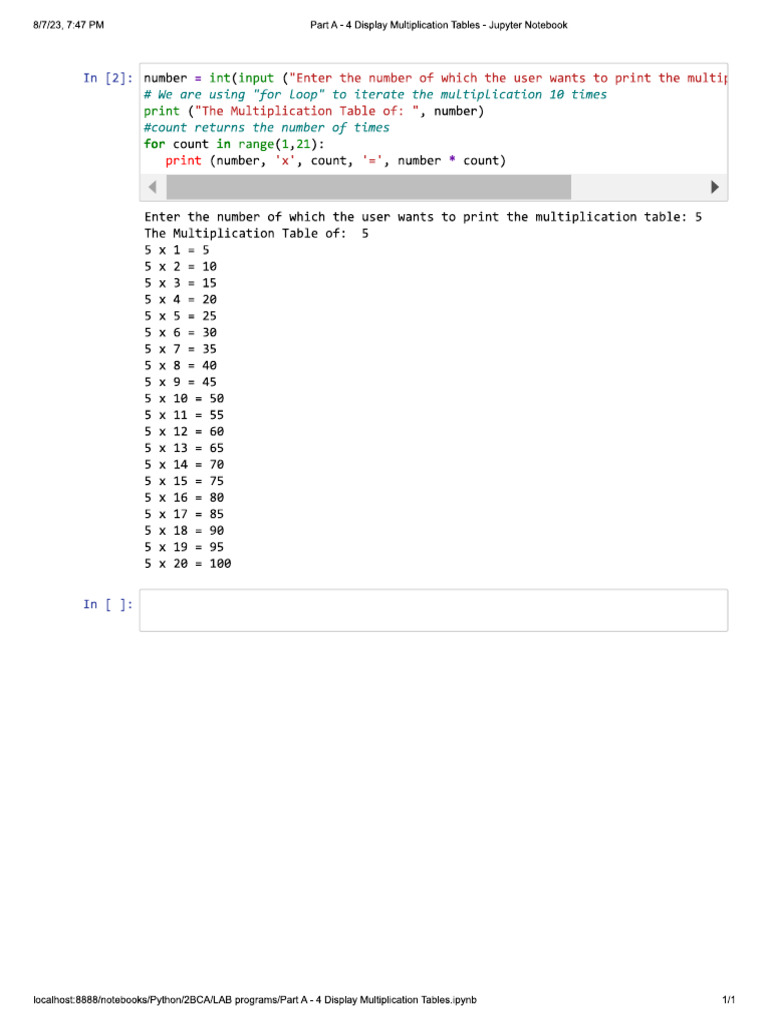 Part A - 4 Display Multiplication Tables | PDF