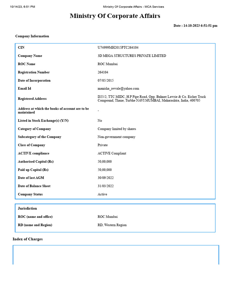 Ministry of Corporate Affairs - MCA Services | PDF