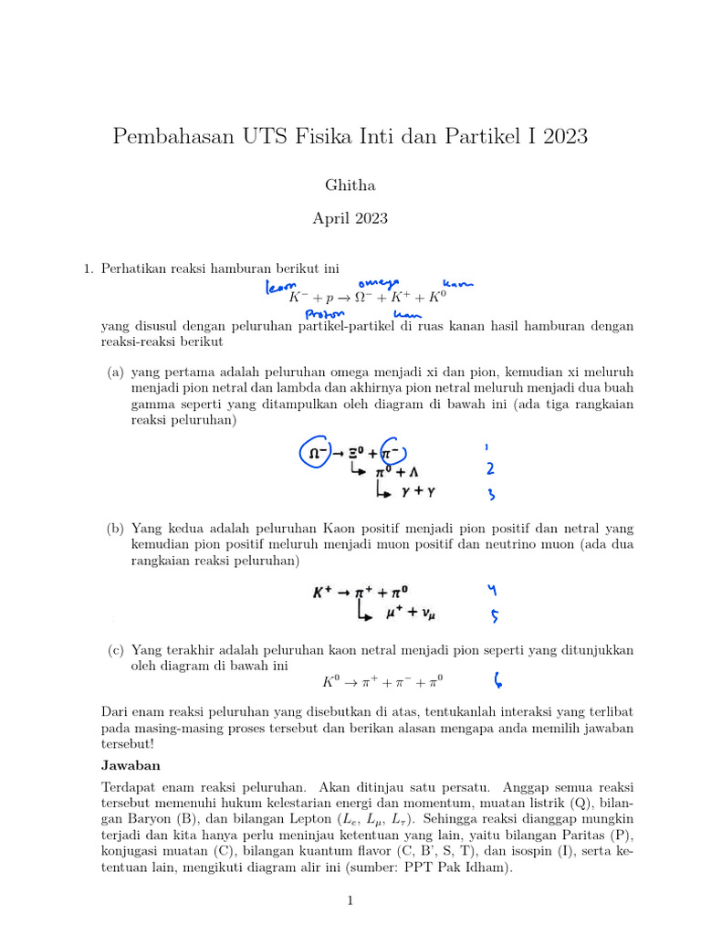 Pembahasan UTS Fisika Inti Partikel I 2023 | PDF