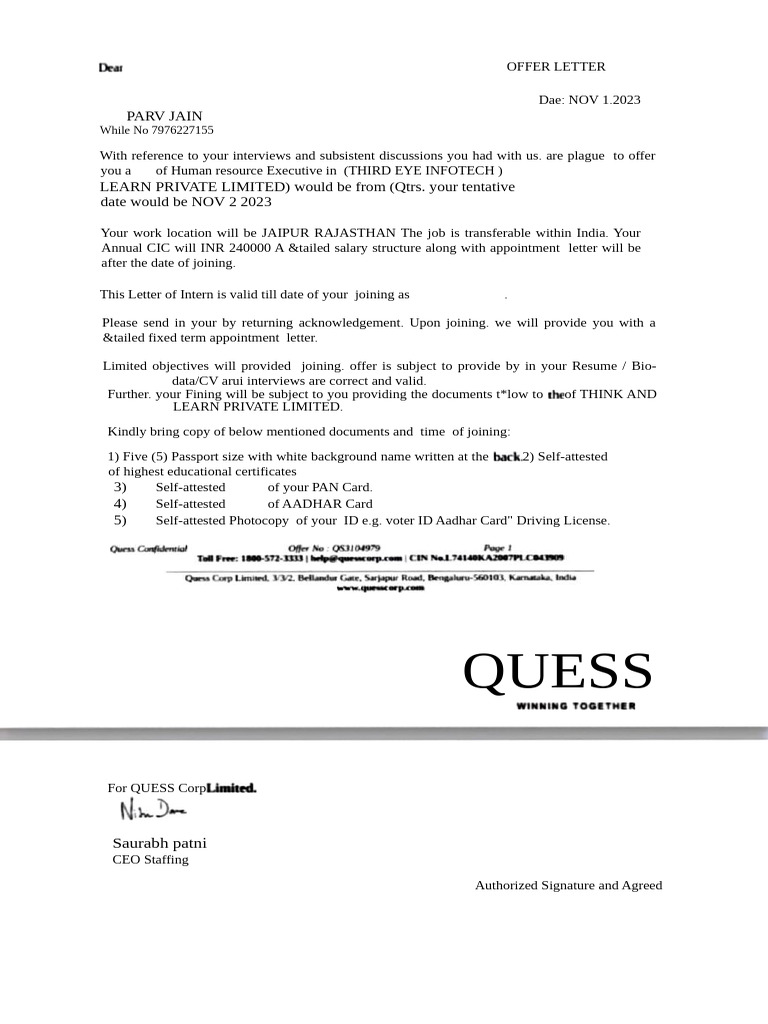 PARV OFFER LETTER | PDF PARV OFFER LETTER | PDF