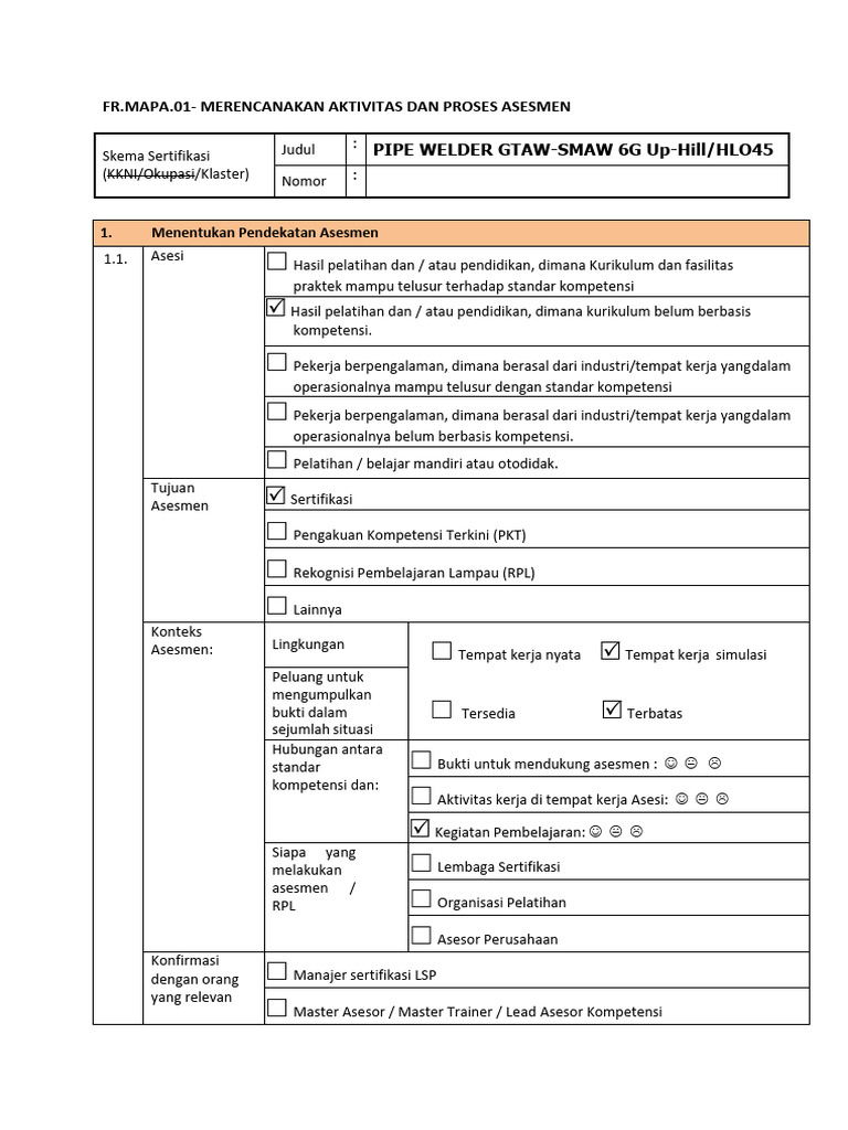 4.1.e. FR. MAPA.01. MERENCANAKAN AKTIFITAS DAN PROSES ASESMEN | PDF