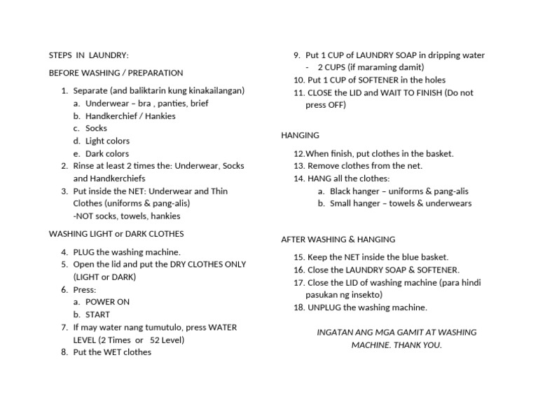 Steps in Laundry | PDF