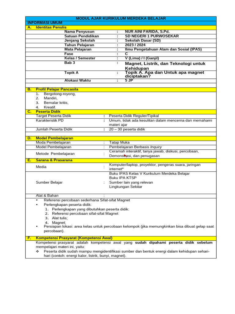 MODUL-IPAS-KLS-V - BAB 3 - TOPIK A - SD NEGERI 1 JAMBEARJO (Repaired) | PDF