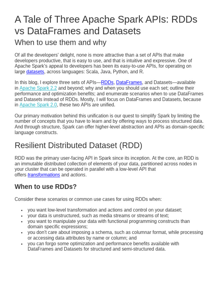Dataframe RDD Dataset | PDF