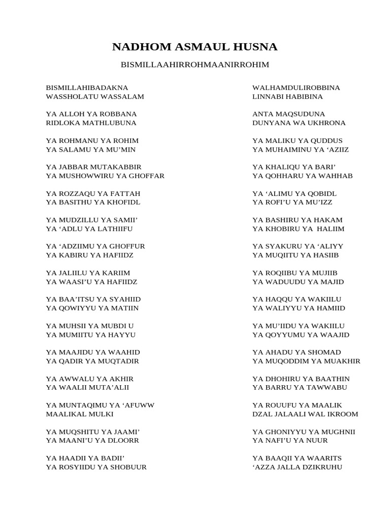 Nadhom Asmaul Husna | PDF