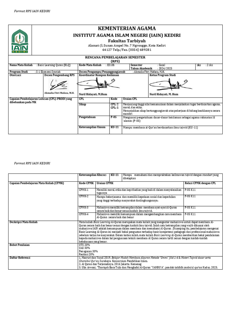 Rps BLQ Mahasiswa Es Ganjil 2024 | PDF