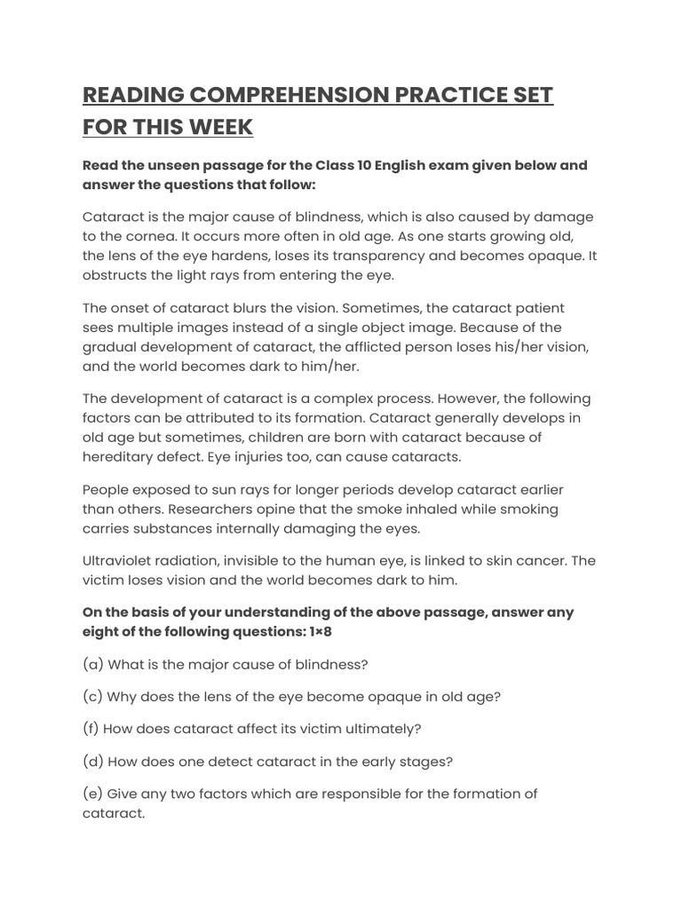 Reading Comprehension Practice Set For This Week | PDF