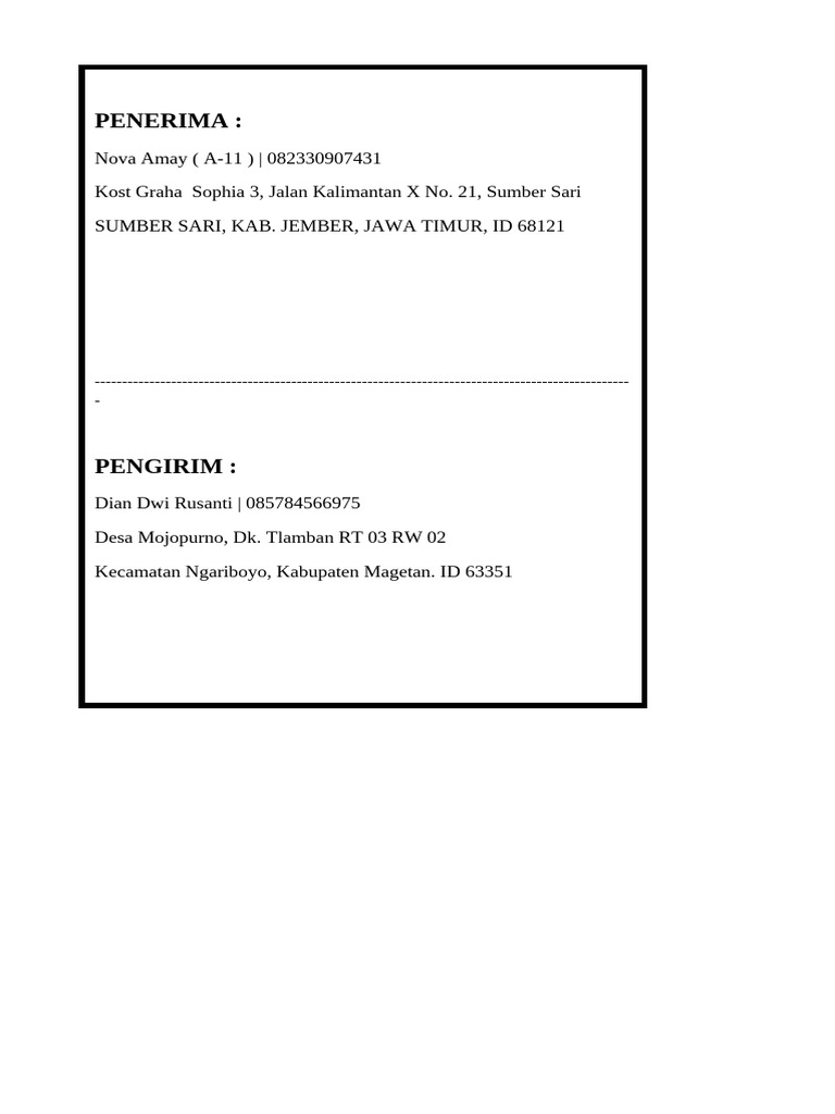 Form Label Kirim Barang | PDF