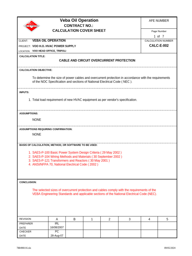 CALC E 002, Cable Calculations | PDF