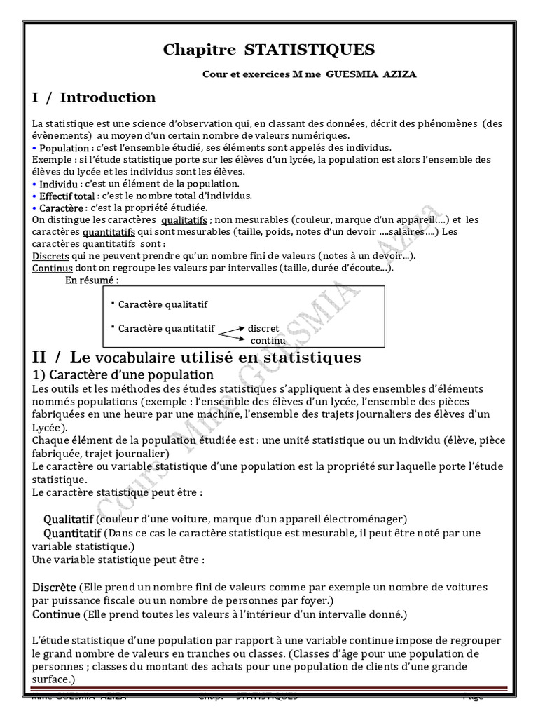 Cours Math Statistiques 2ème Sciences Exp 2015 2016 (MR Guesmia Aziza ...