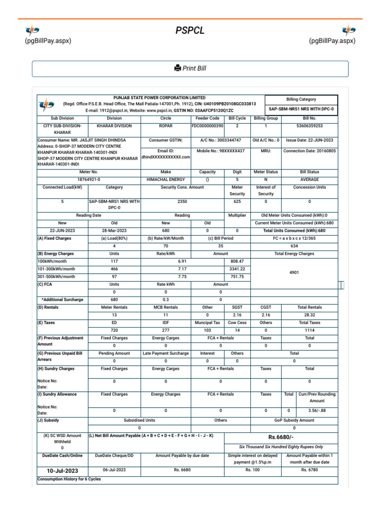 Utility Bill and Payment Receipt | PDF