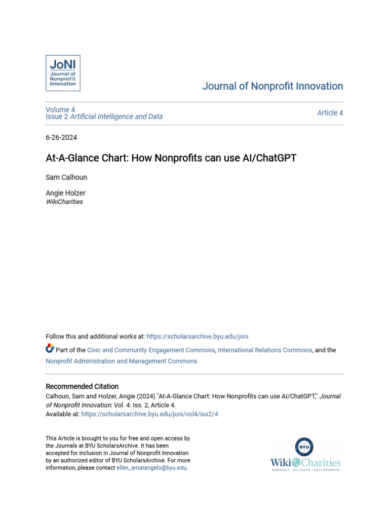 At-A-Glance Chart - How Nonprofits Can Use AI - ChatGPT | PDF