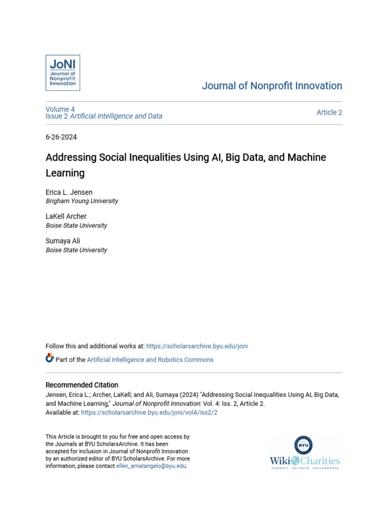 Addressing Social Inequalities Using AI Big Data and Machine Le | PDF