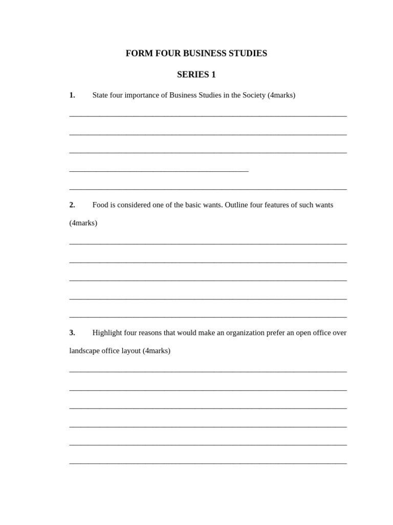 Business Studies Form IV Series 1 | PDF