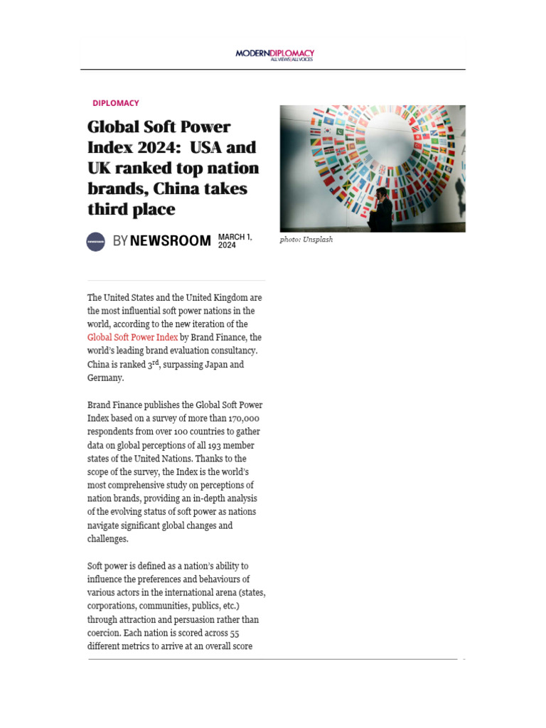 Global Soft Power Index 2024 - USA and UK Ranked Top Nation Brands, China Takes | PDF | Soft ...