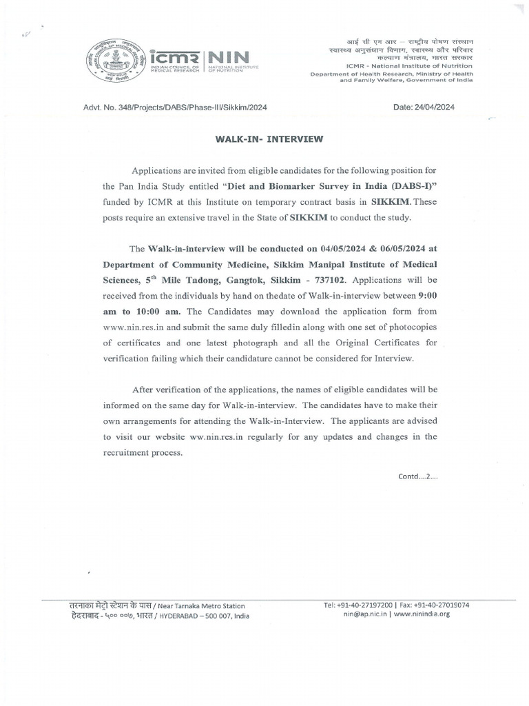 ICMR NIN Recruitment 2024 | PDF