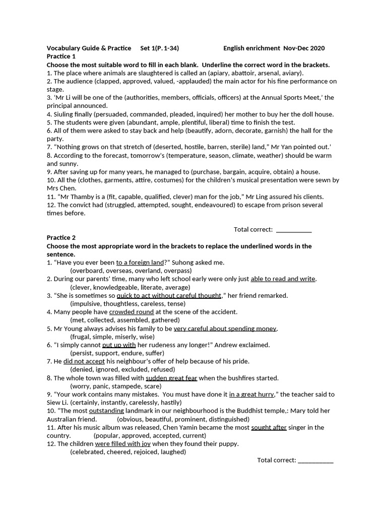 Vocabulary Guide and Practice 11 Nov 20 | PDF