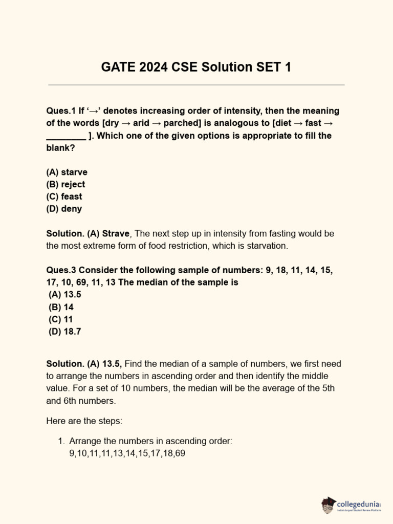 GATE 2024 CSE Set 1 Solution | PDF