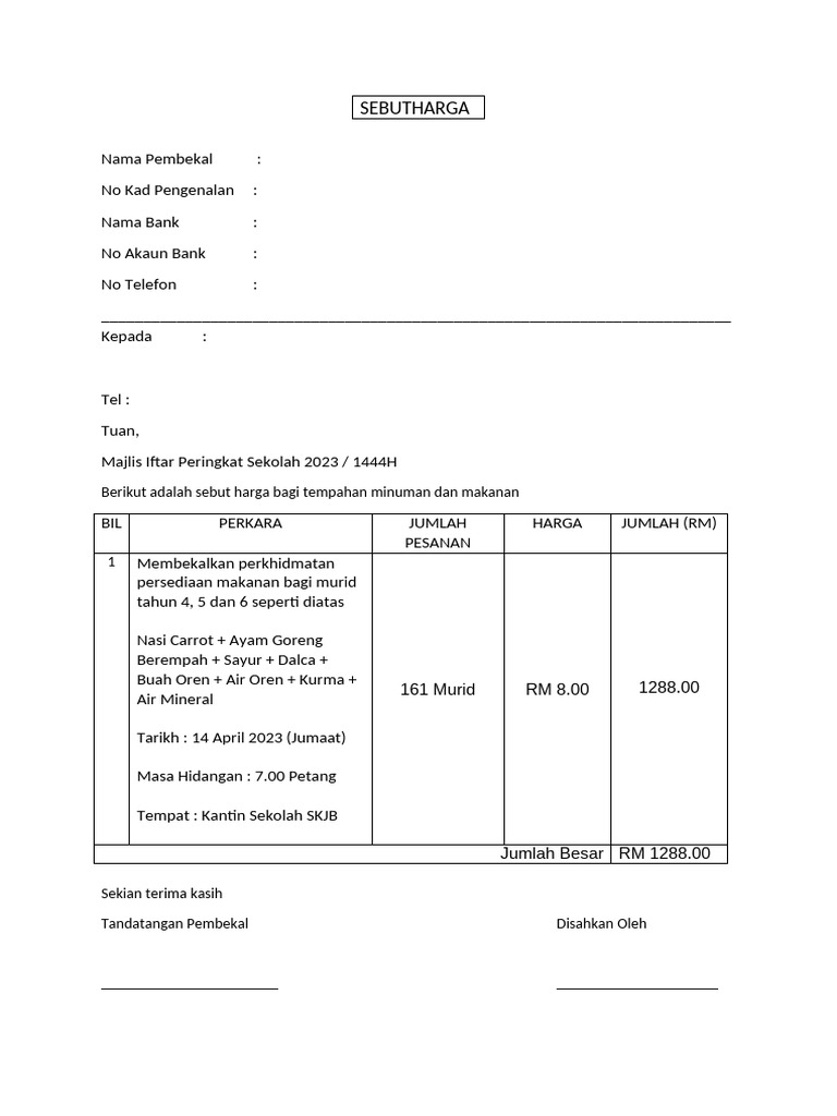 SEBUT HARGA (Majlis Iftar) | PDF