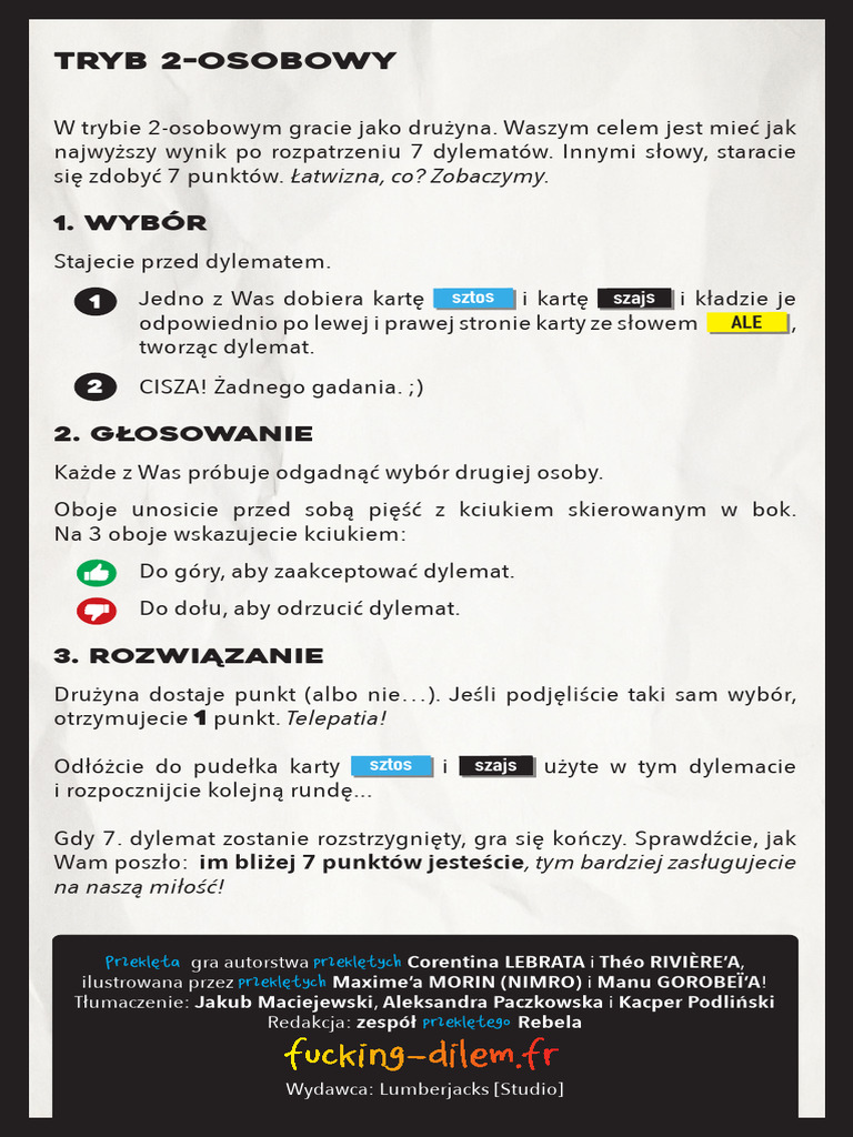 Instrukcja 2 Graczy Przeklete Dylematy | PDF