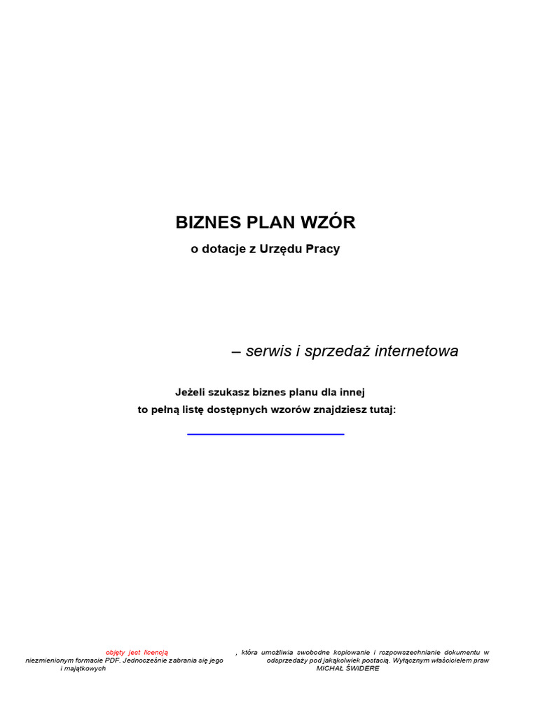 Biznes Plan Wzor 1 | PDF