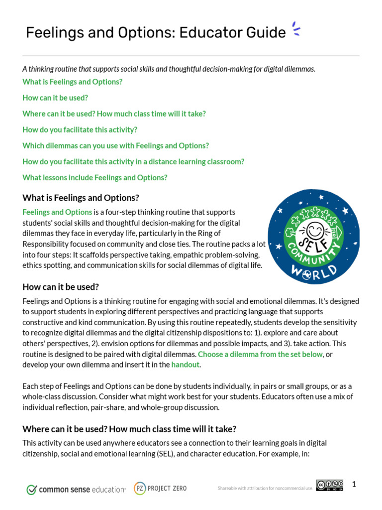 Feelings & Options - Educator Guide | PDF