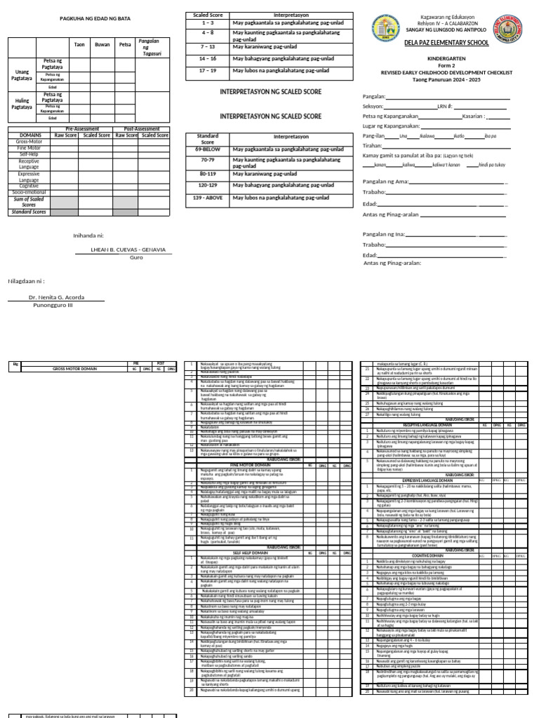 ECD Checklist SY 2024 2025 Pre Post 7 22 2024 | PDF