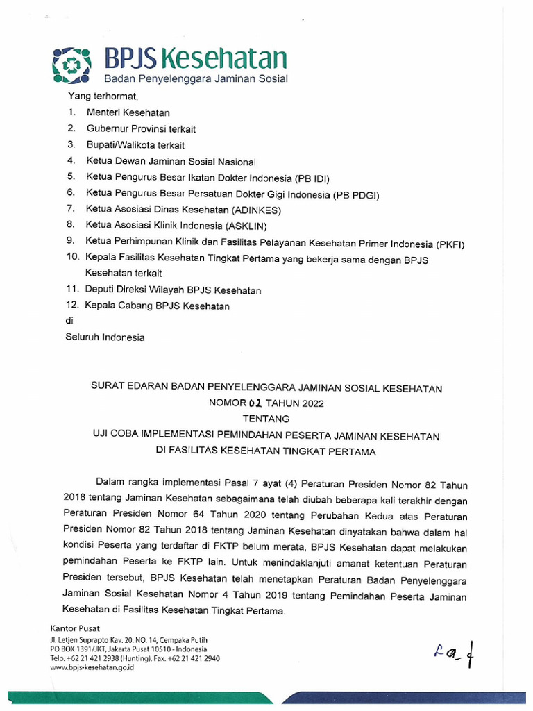 Fix Se Bpjs Kesehatan No 2 Tahun 2022 | PDF