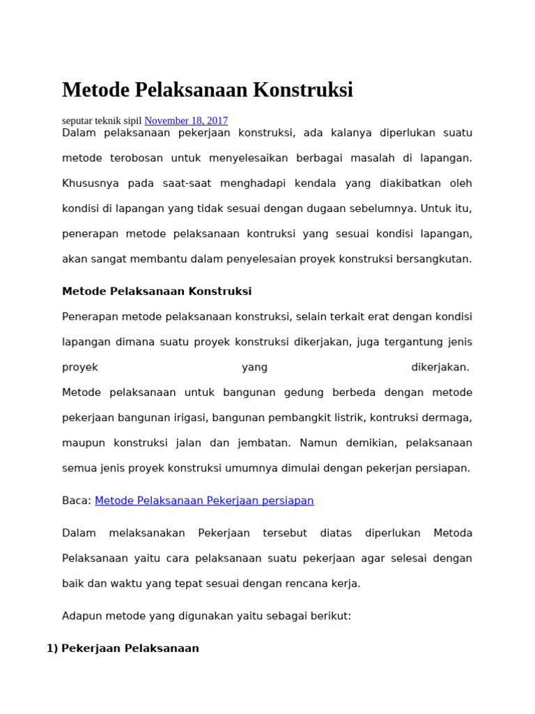 Metode Pelaksanaan Konstruksi | PDF