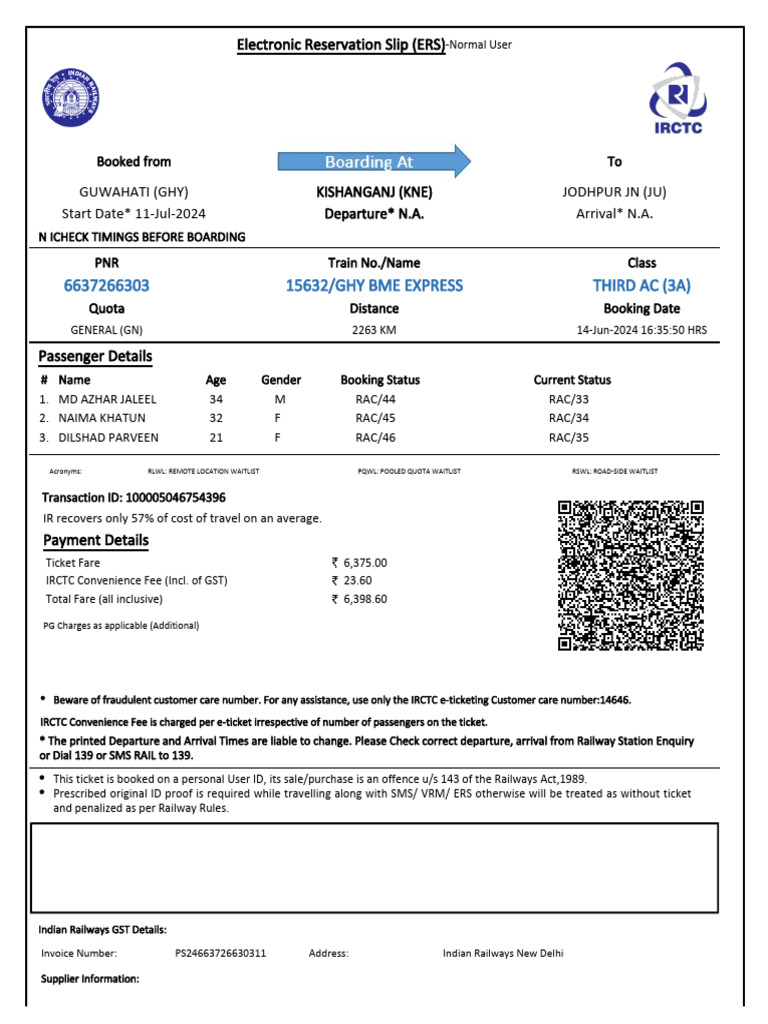 15632/ghy Bme Express Third Ac (3A) | PDF