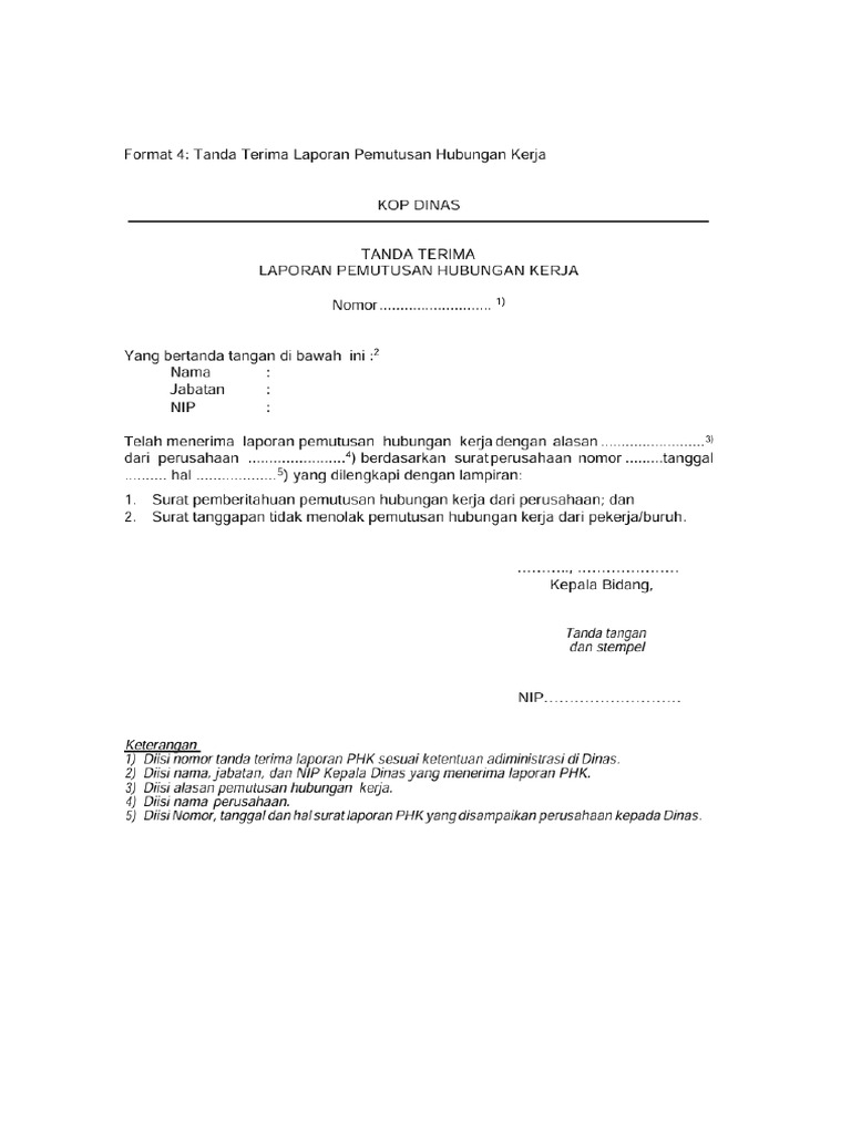 Contoh Tanda Terima Laporan PHK Karyawan | PDF