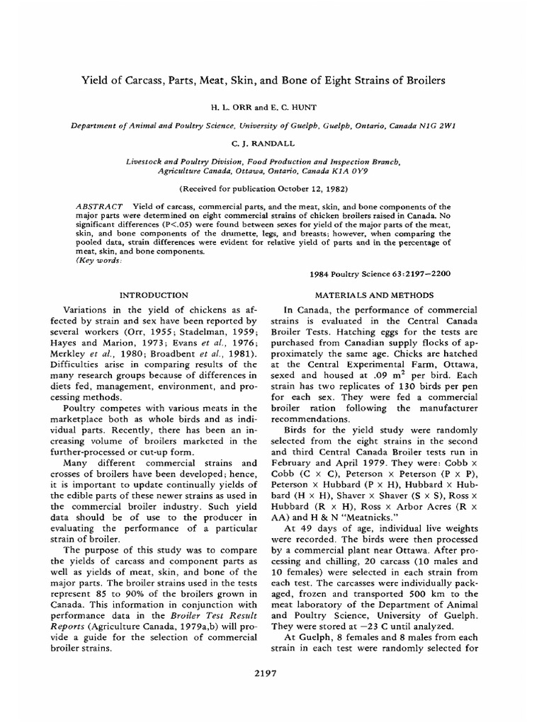 Yield of Carcass Parts Meat Skin and Bone of Eight | PDF