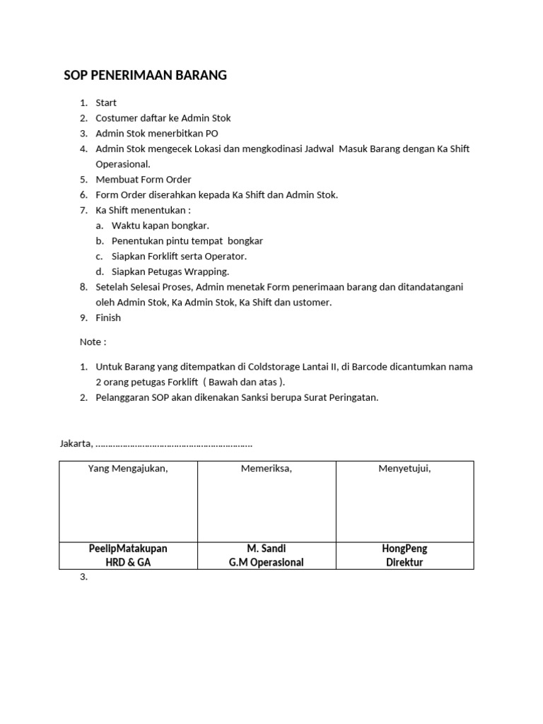 SOP PENERIMAAN BARANG (SDH Print) | PDF