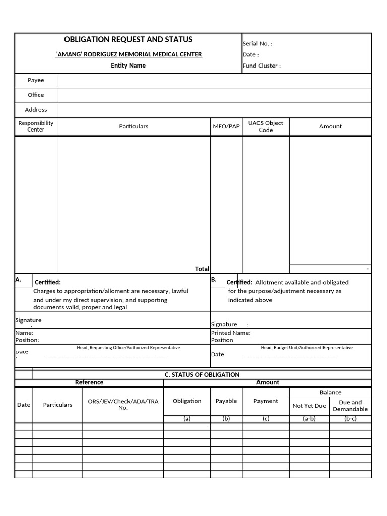 OBLIGATION REQUEST AND STATUS For Philippine Government Agency | PDF
