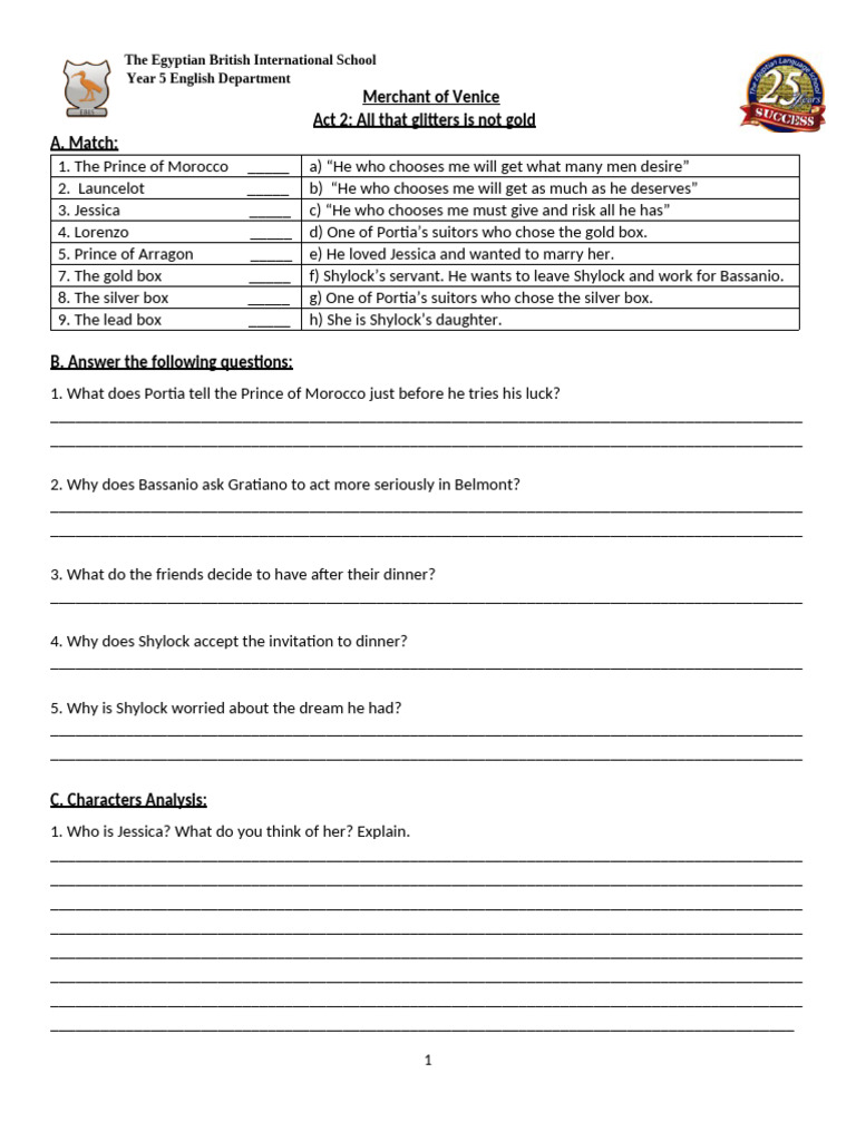 Act 2 Activities for Merchant of Venice | PDF | The Merchant Of Venice ...