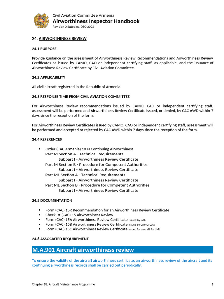 Chapter 24 (AWD Inspector Handbook) Airworthiness Review 01-DeC-2022 ...