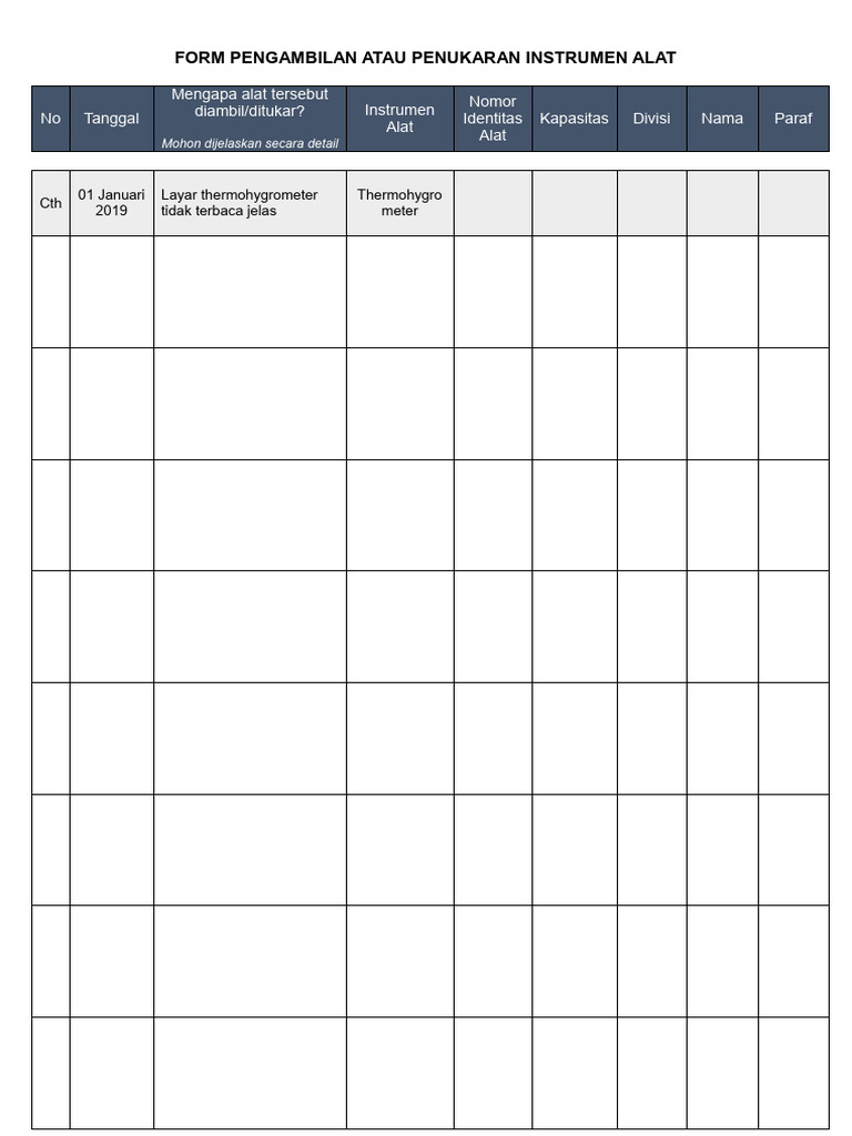 Form Pengambilan Atau Penukaran Instrumen Alat | PDF