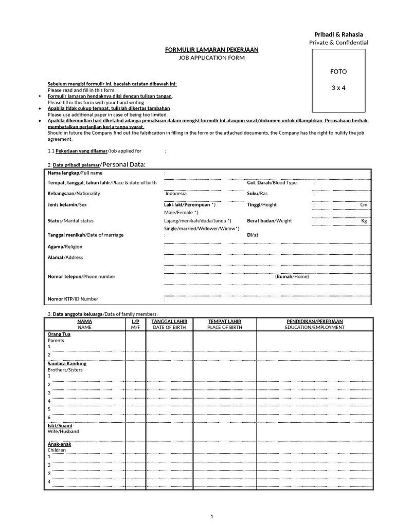 Form Isian Data Kandidat | PDF