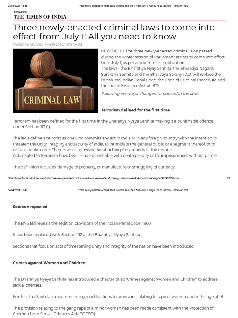 Three Newly-Enacted Criminal Laws To Come Into Effect From July 1 - All ...