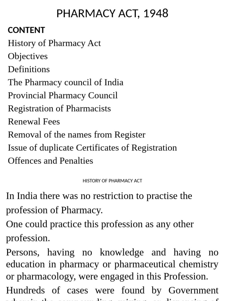 Pharmacy ACT 1948 | PDF