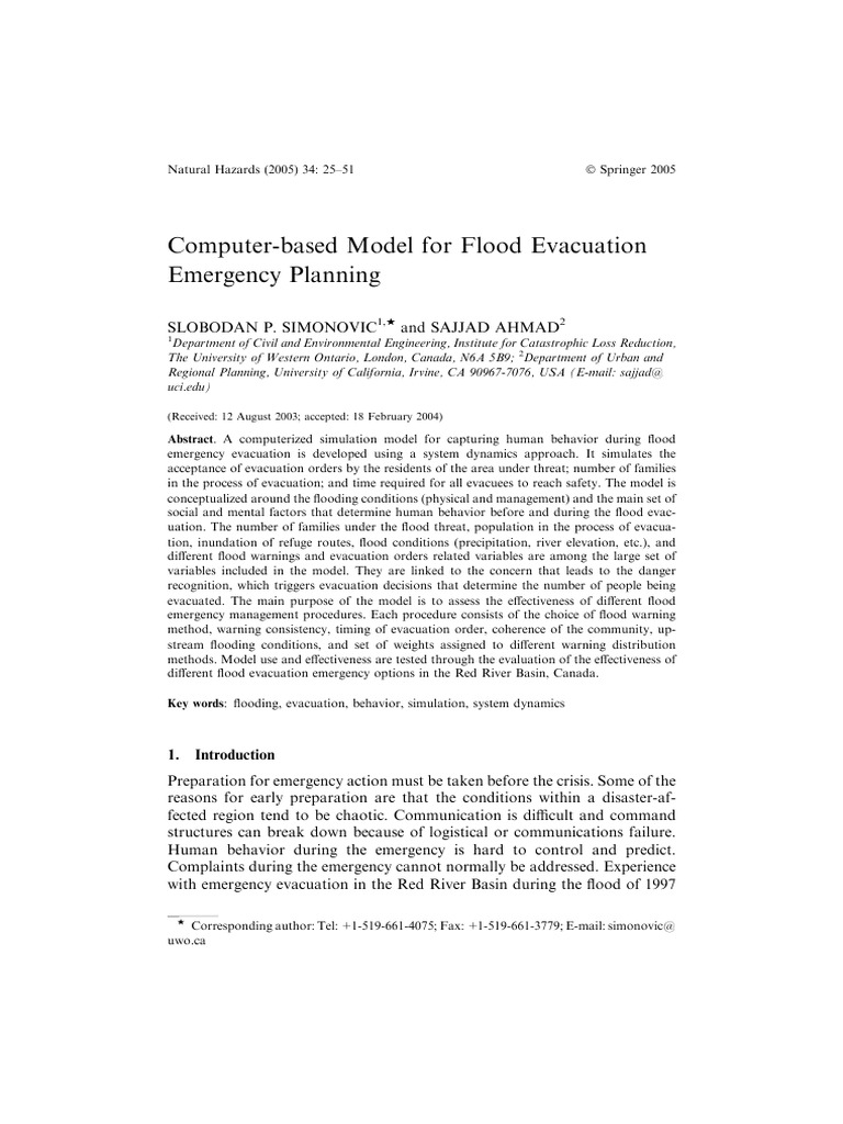 Computer Based Model For Flood Evacuatio | PDF