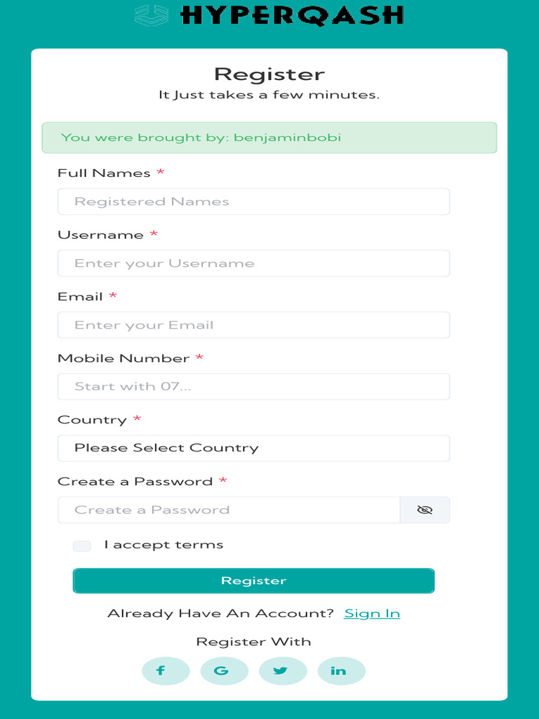 Hyperqash - Create Account | PDF