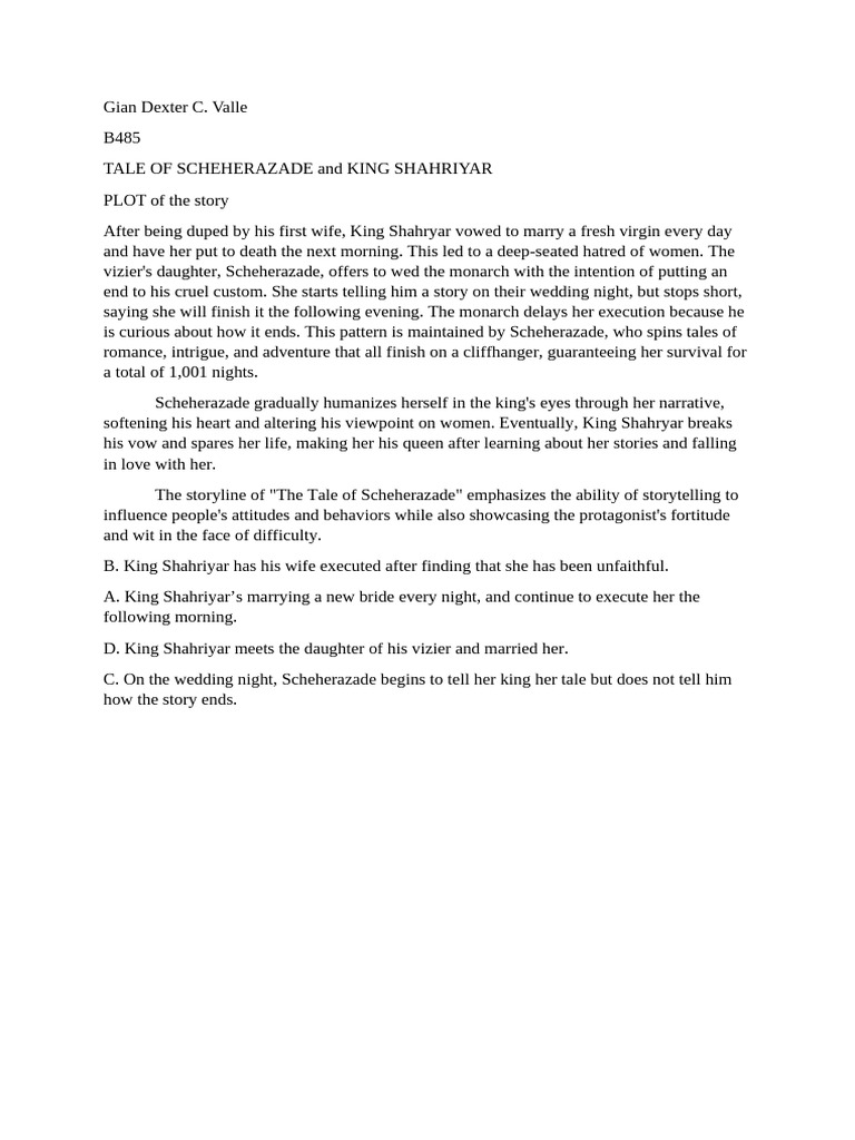 TALE OF SCHEHERAZADE and KING SHAHRIYAR | PDF